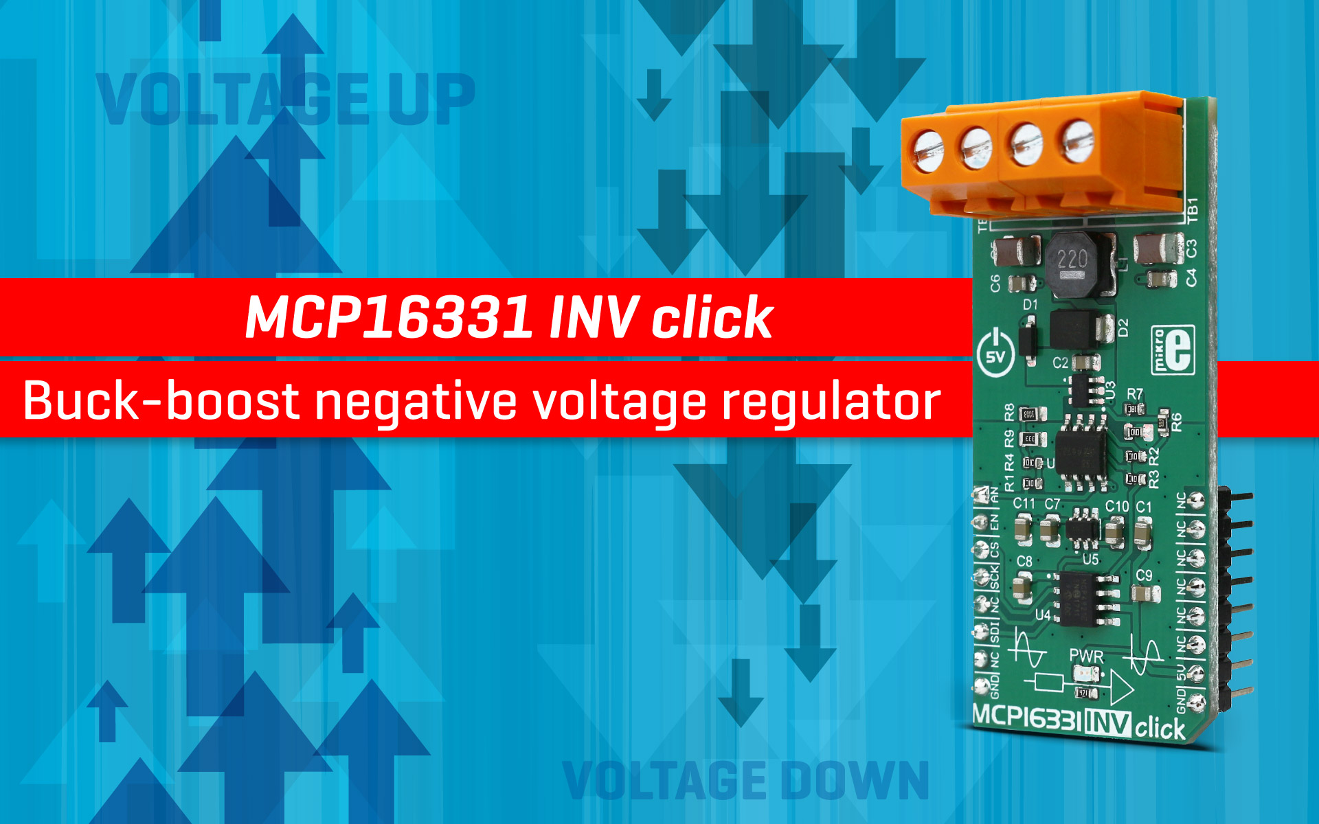 MCP16331 INV click - buck-boost negative voltage regulator - MIKROE