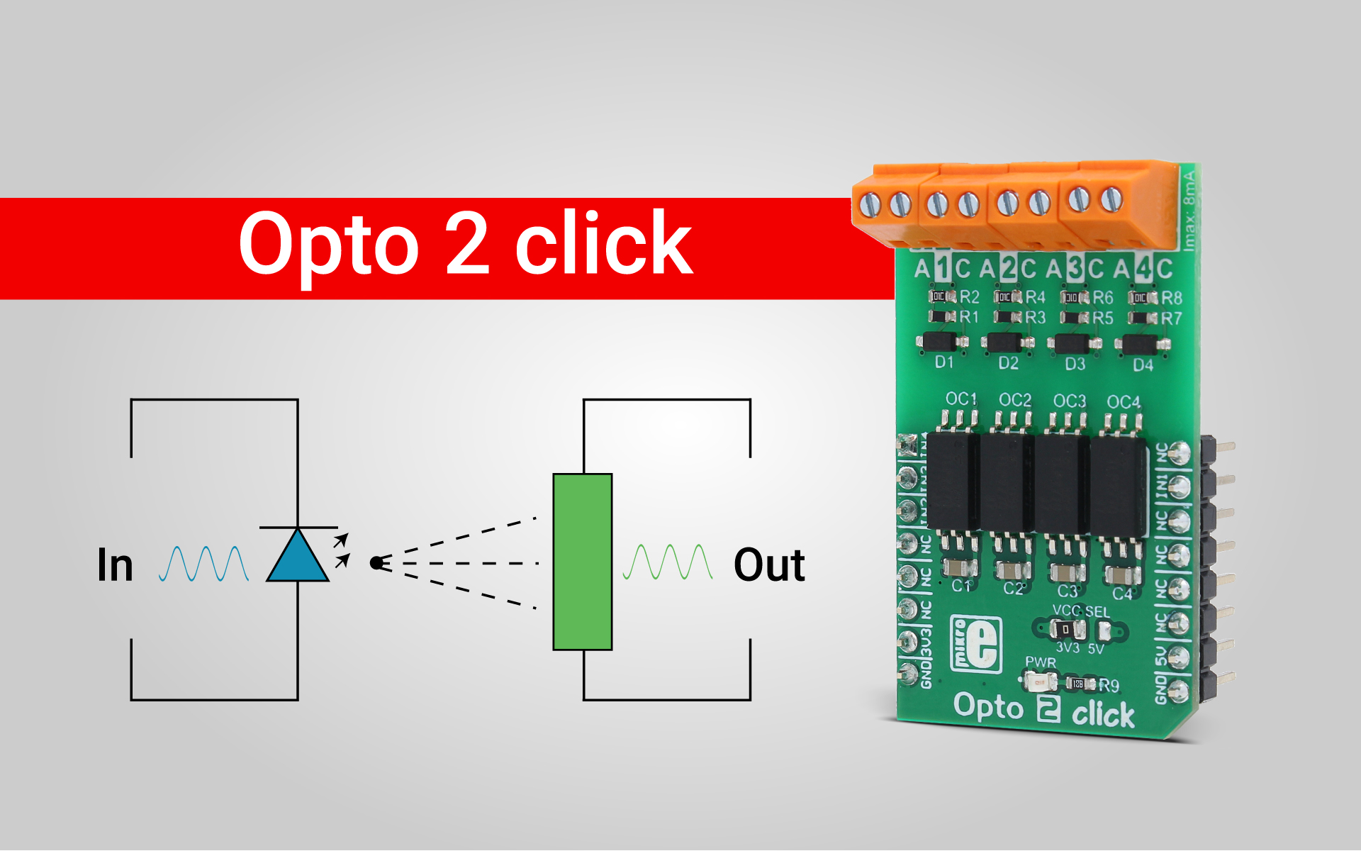 Opto 2 click - optical galvanic isolation on a Click board™ - MIKROE