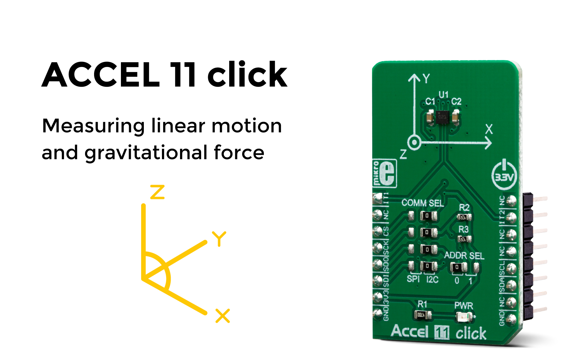 Accel 11 click – accelerometer sensor with embedded intelligence - MIKROE
