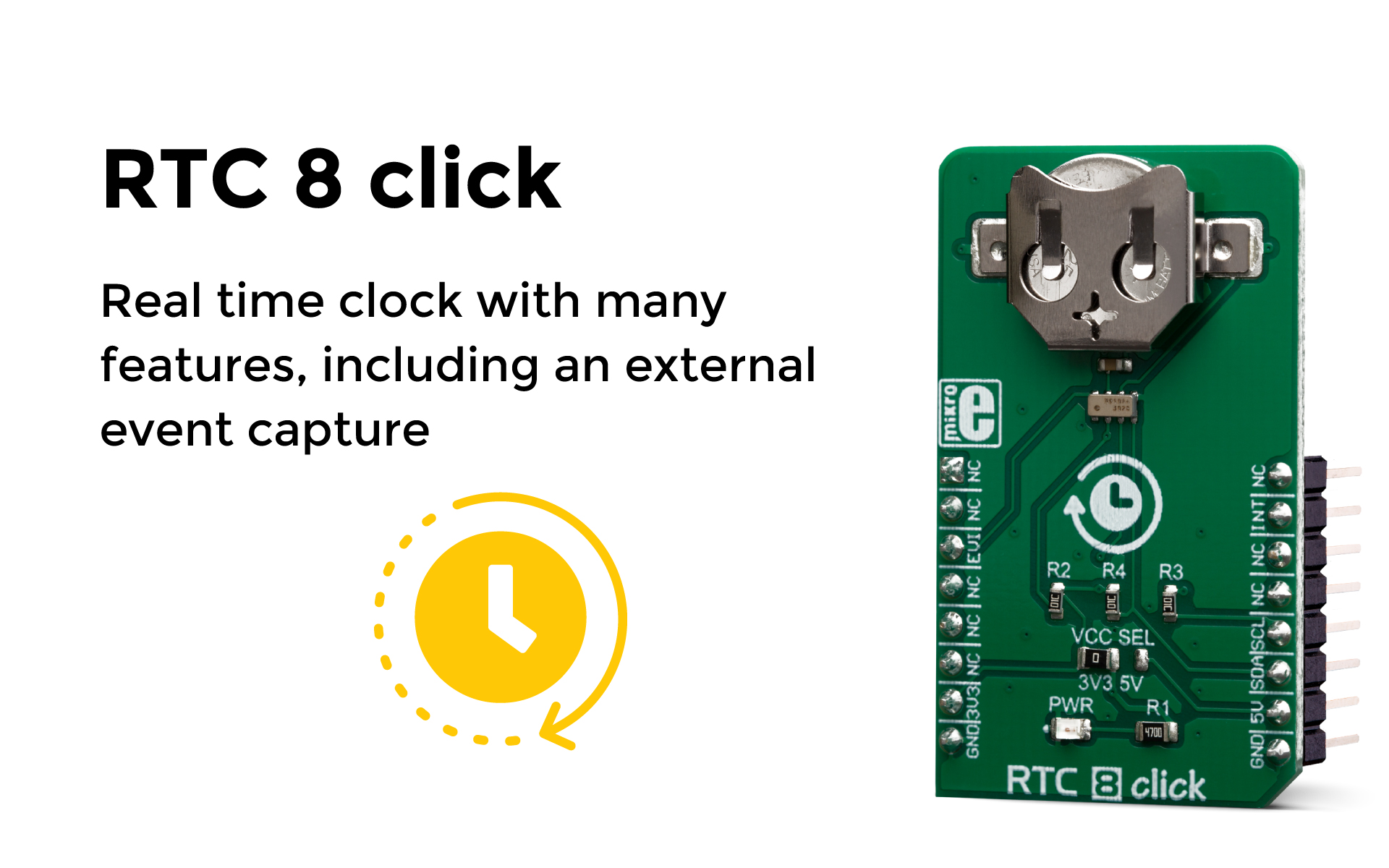 Real time clock (RTC) with many features, including an external event ...