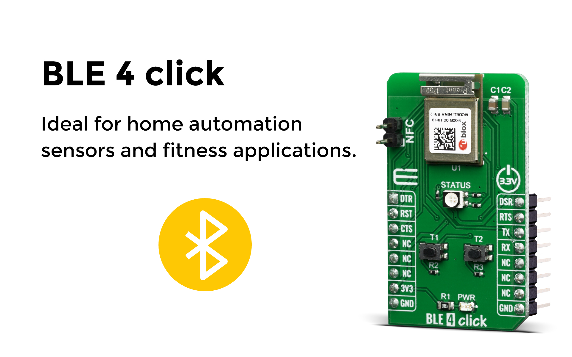 BLE 4 Click with a fully embedded standalone Bluetooth 5.0 low energy ...