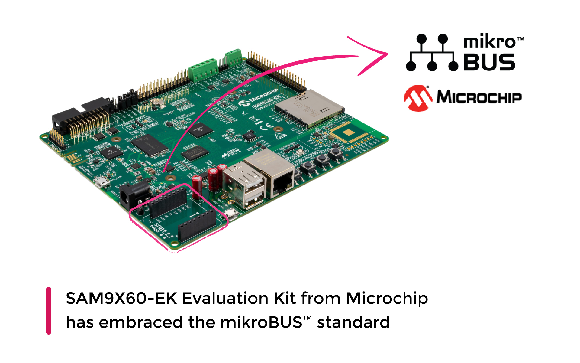 SAM9X60-EK Evaluation Kit from Microchip has embraced the mikroBUS™ standard