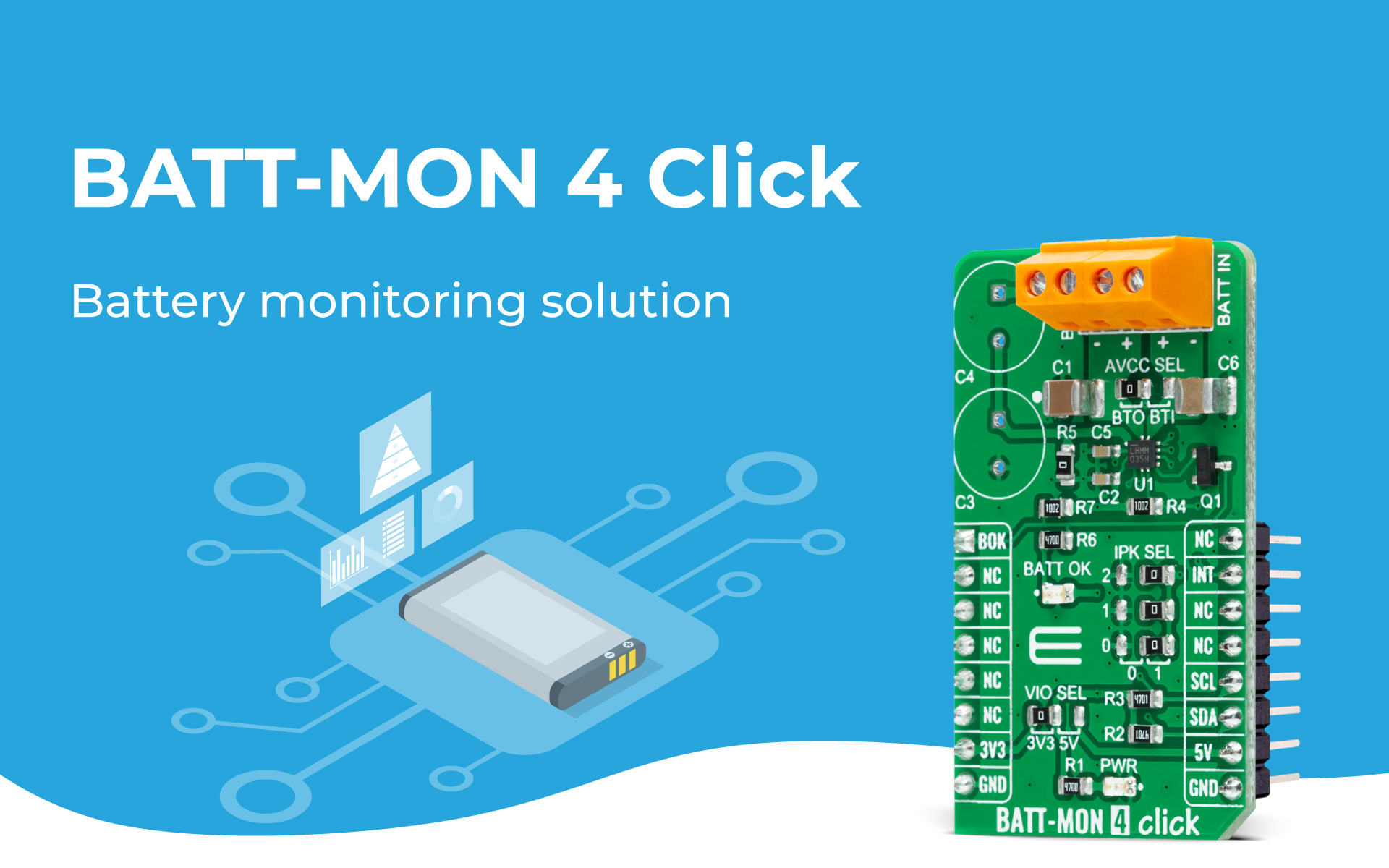 BATT-MON 4 Click for Battery Monitoring and Power Control