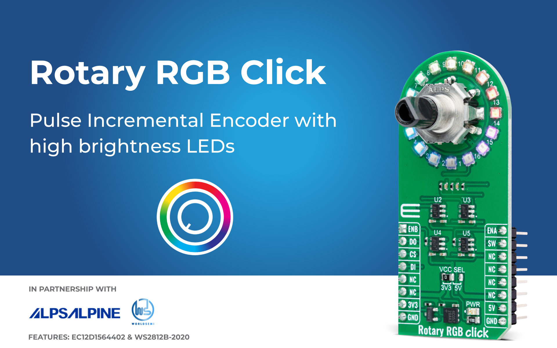 Rotary RGB Click featuring 16 individual RGB LEDs and a high-quality ...