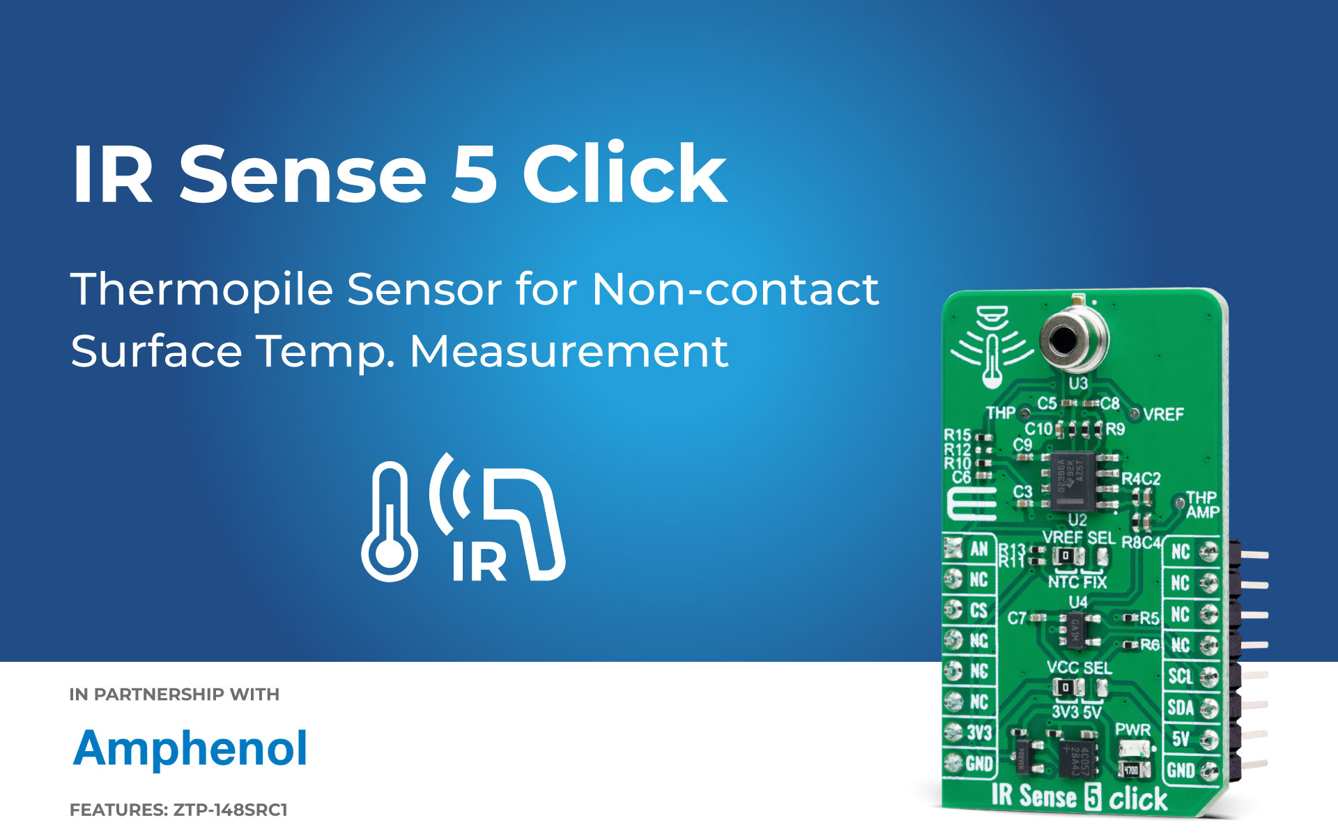 IR Sense 5 Click featuring an infrared thermopile sensor for non ...