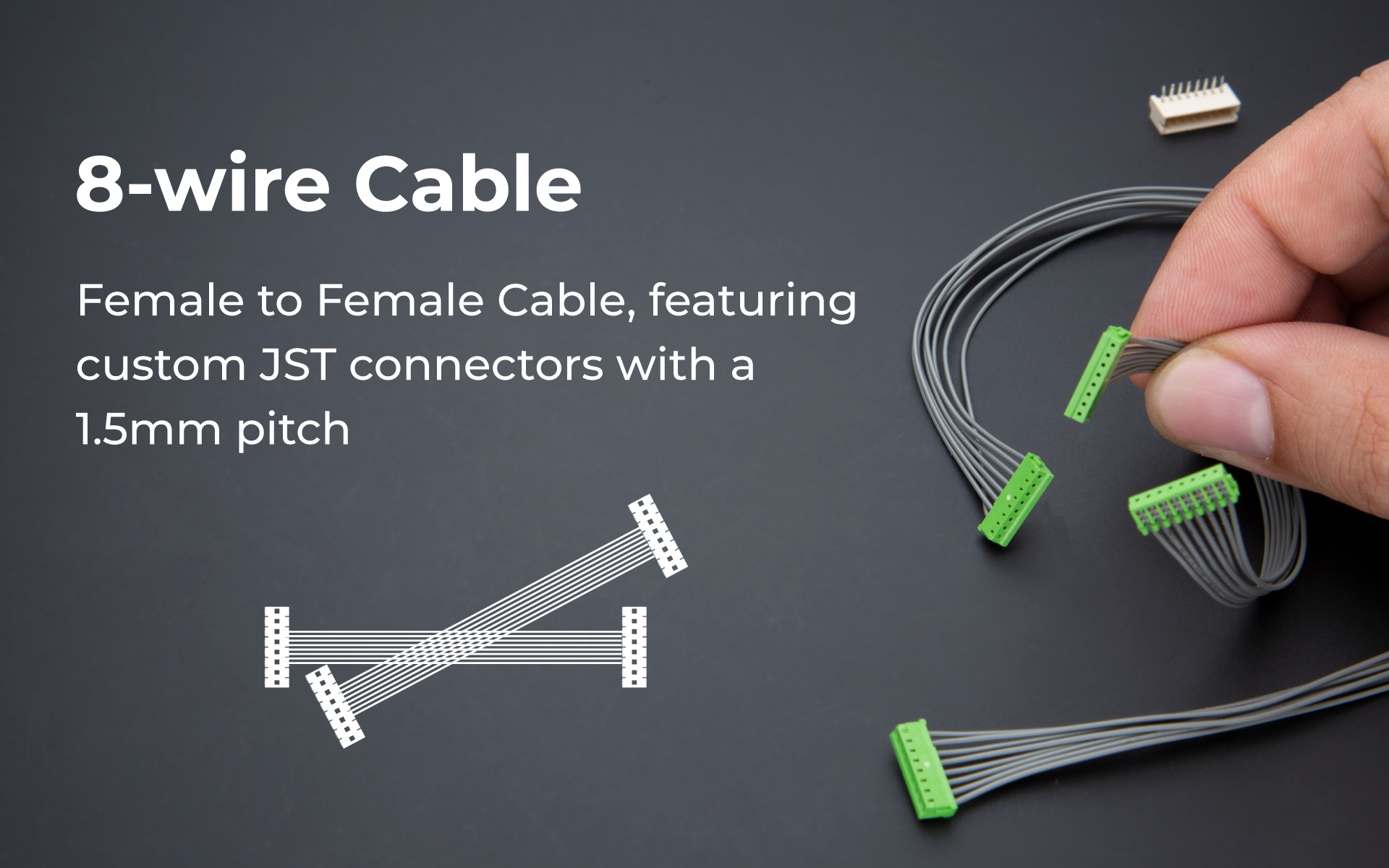 8-wire Female to Female Cable - 10cm or 30cm featuring a custom JST ...