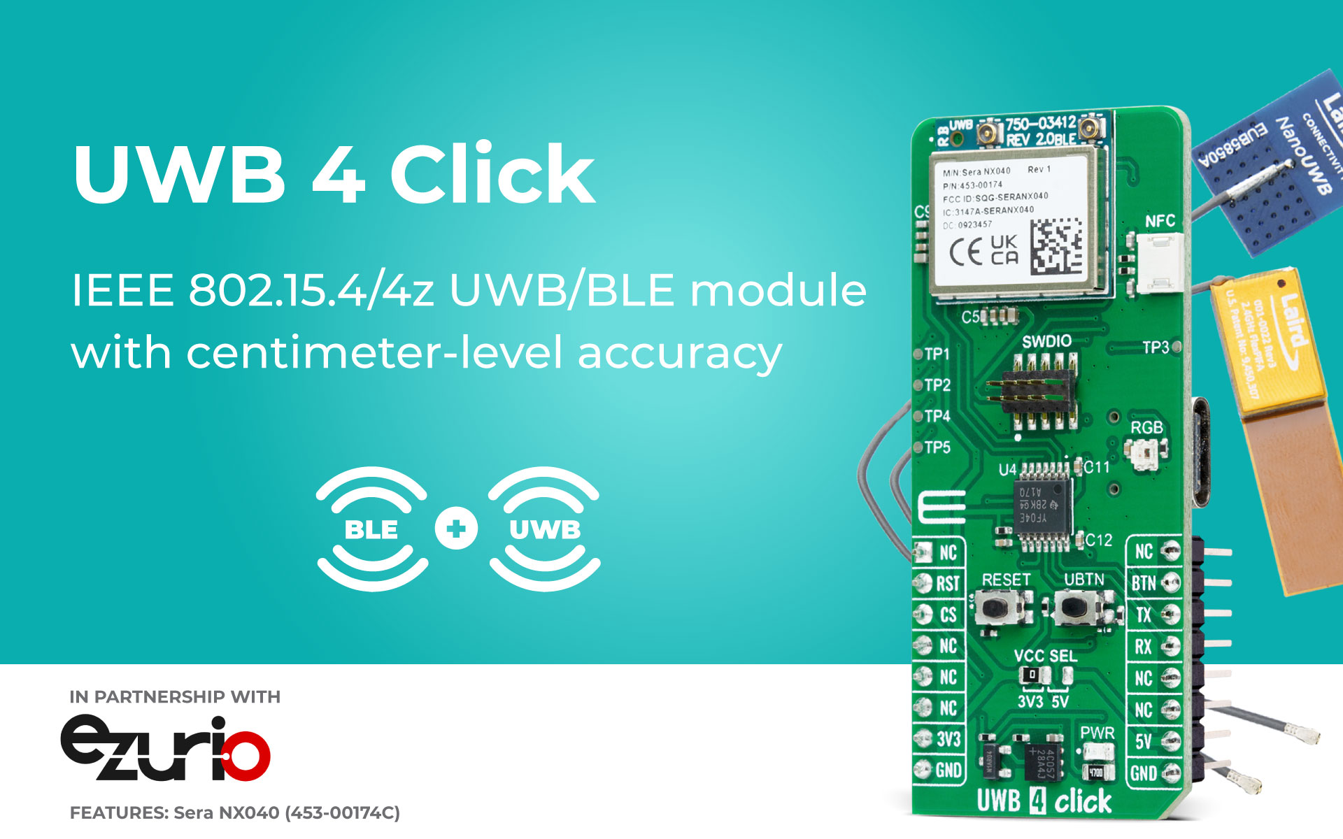 UWB 4 Click featuring chipset for ultra-wideband (UWB) and Bluetooth LE
