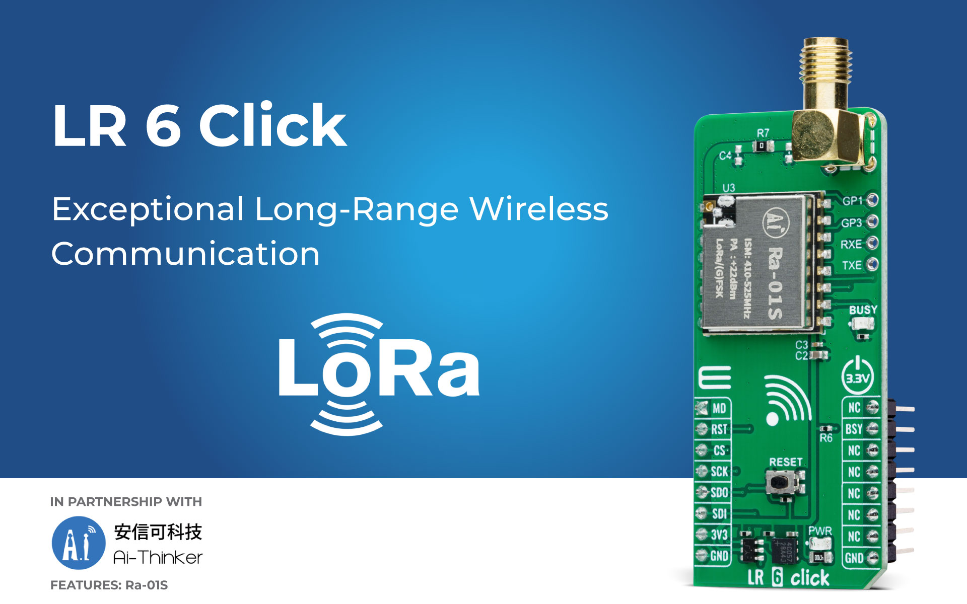 LR 6 Click based on a LoRa™ wireless radio frequency module
