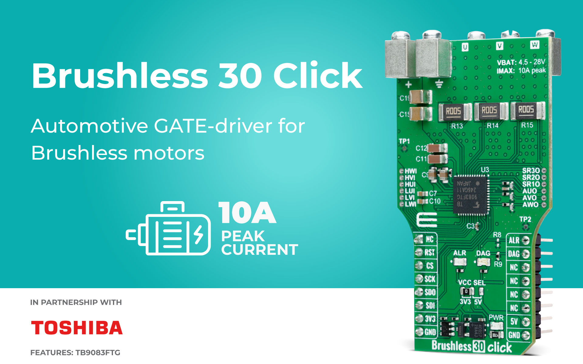 Brushless 30 Click featuring an automotive gate-driver IC with up to ...
