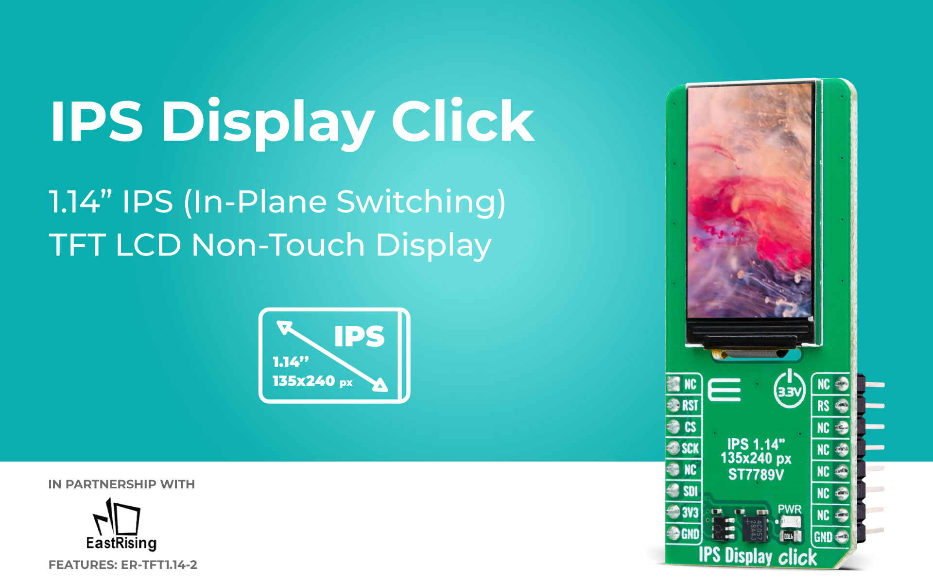 IPS Display Click featuring 1.14” TFT LCD display without touch panel