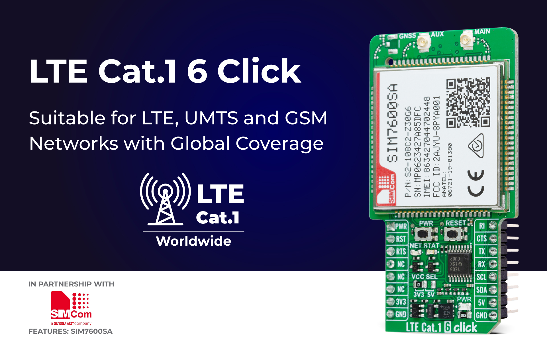 LTE Cat.1 6 Click with global coverage for wireless communication over ...