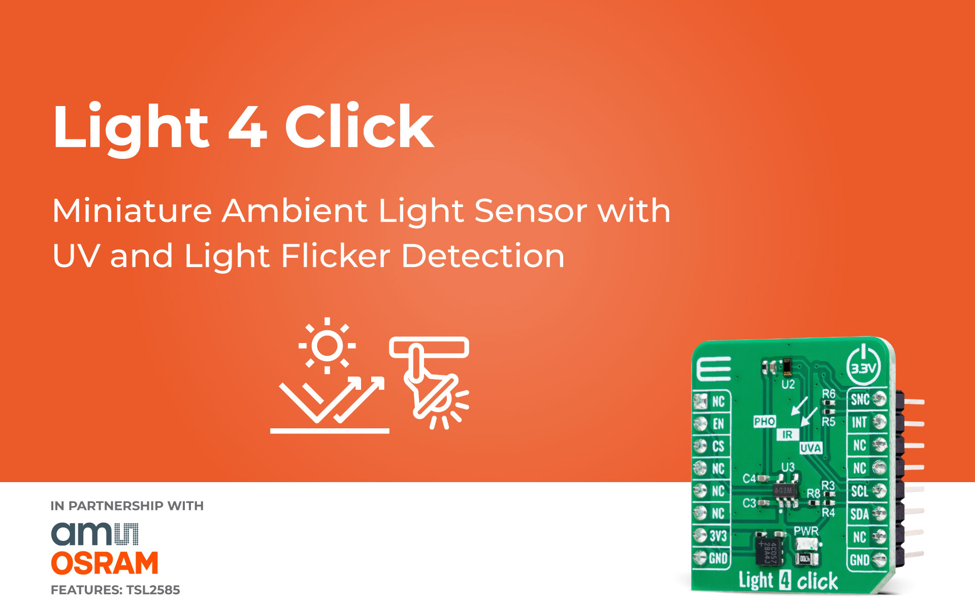 Light 4 Click featuring an ambient light sensor with UV and light ...