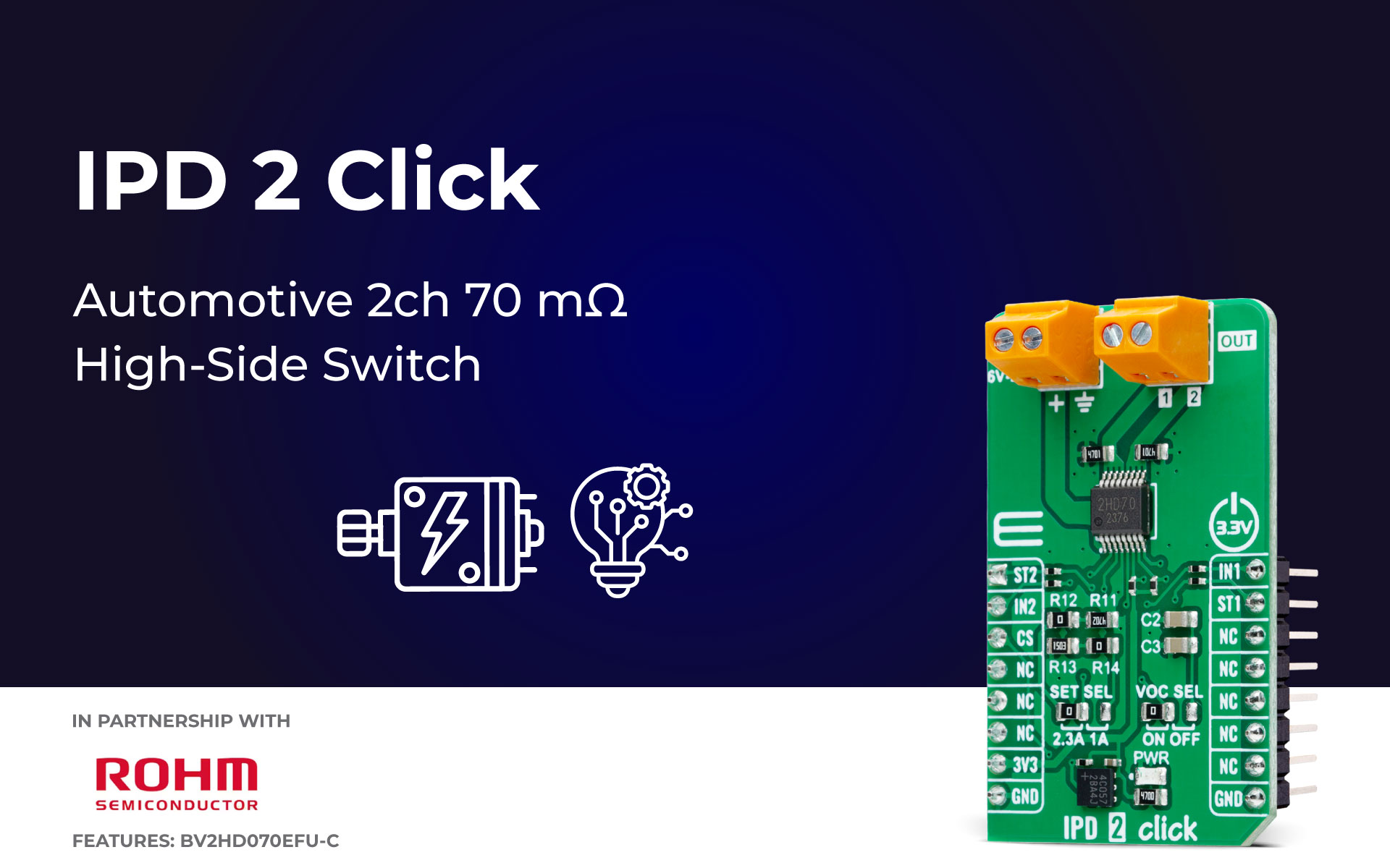IPD 2 Click featuring an automotive-grade two-channel high-side switch