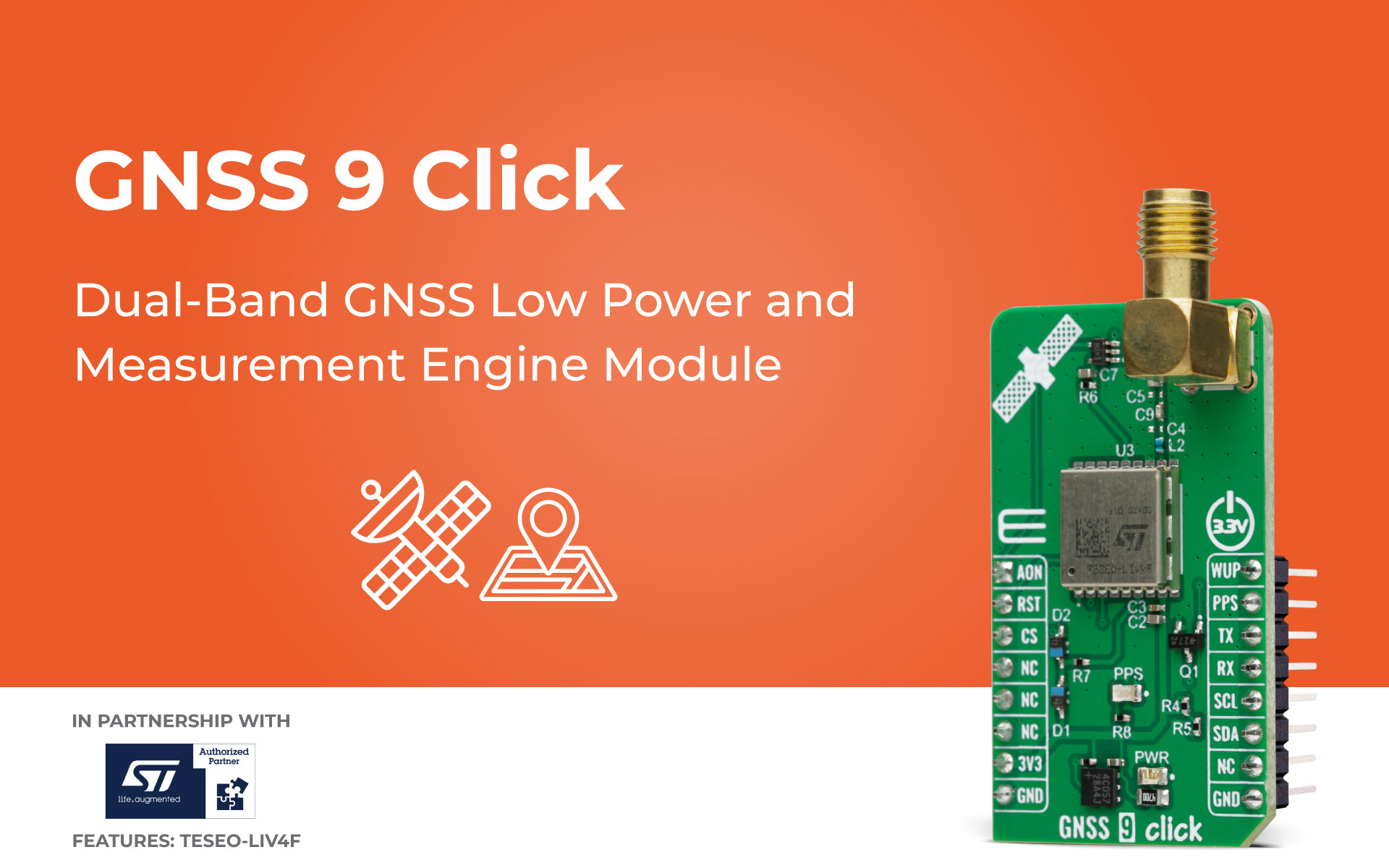 GNSS 9 Click featuring a dual-band GNSS module