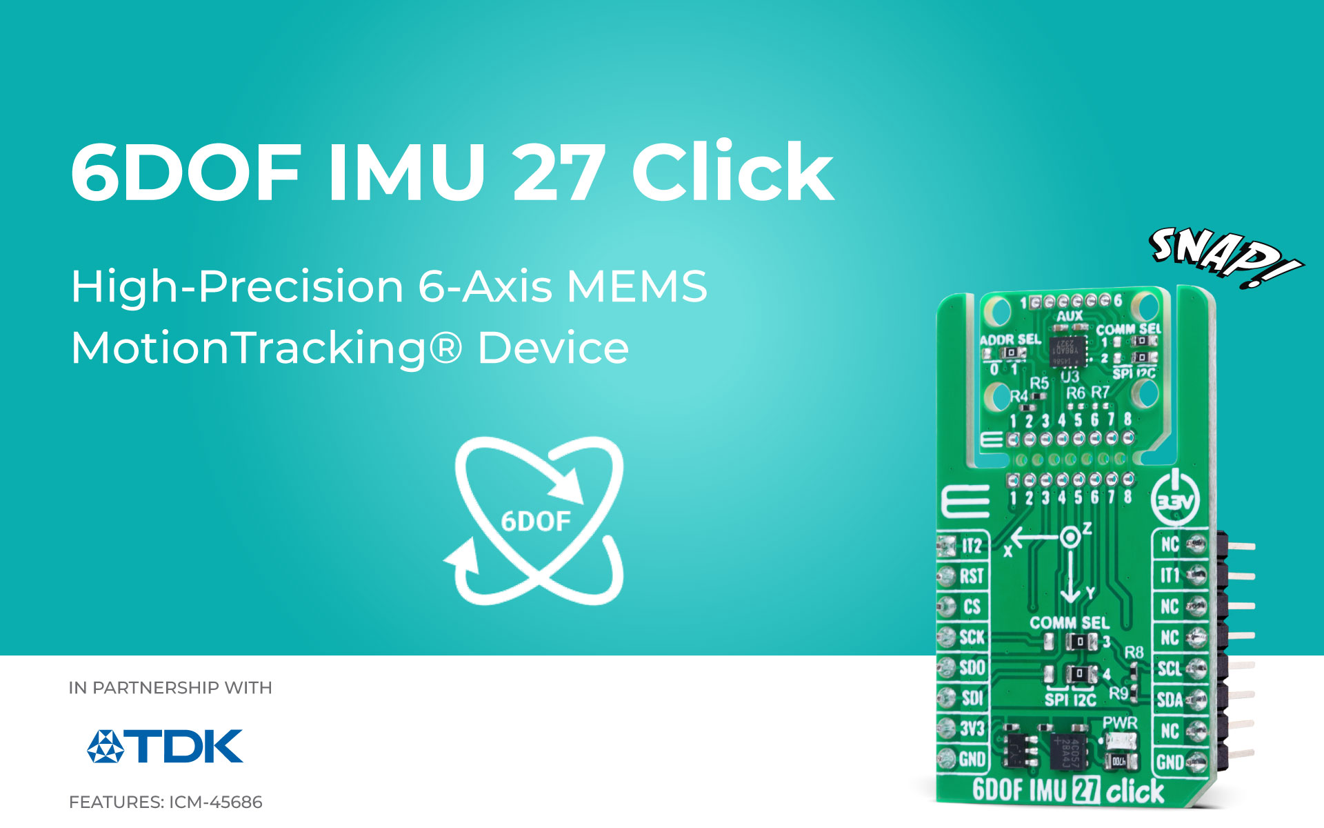 6DOF IMU 27 Click for ultra-precise 6-axis motion sensing