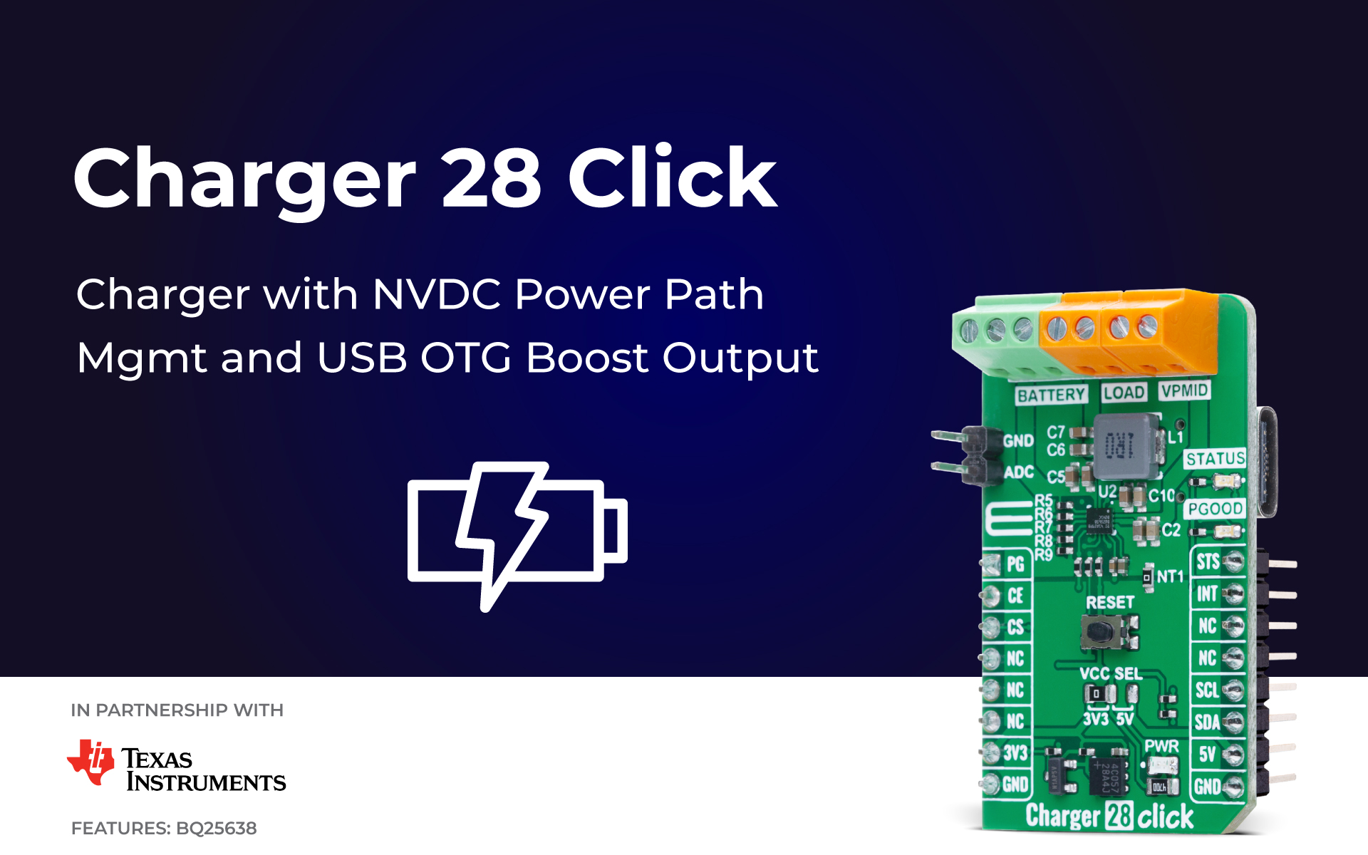 Charger 28 Click for single-cell Li-Ion and Li-Polymer battery charging
