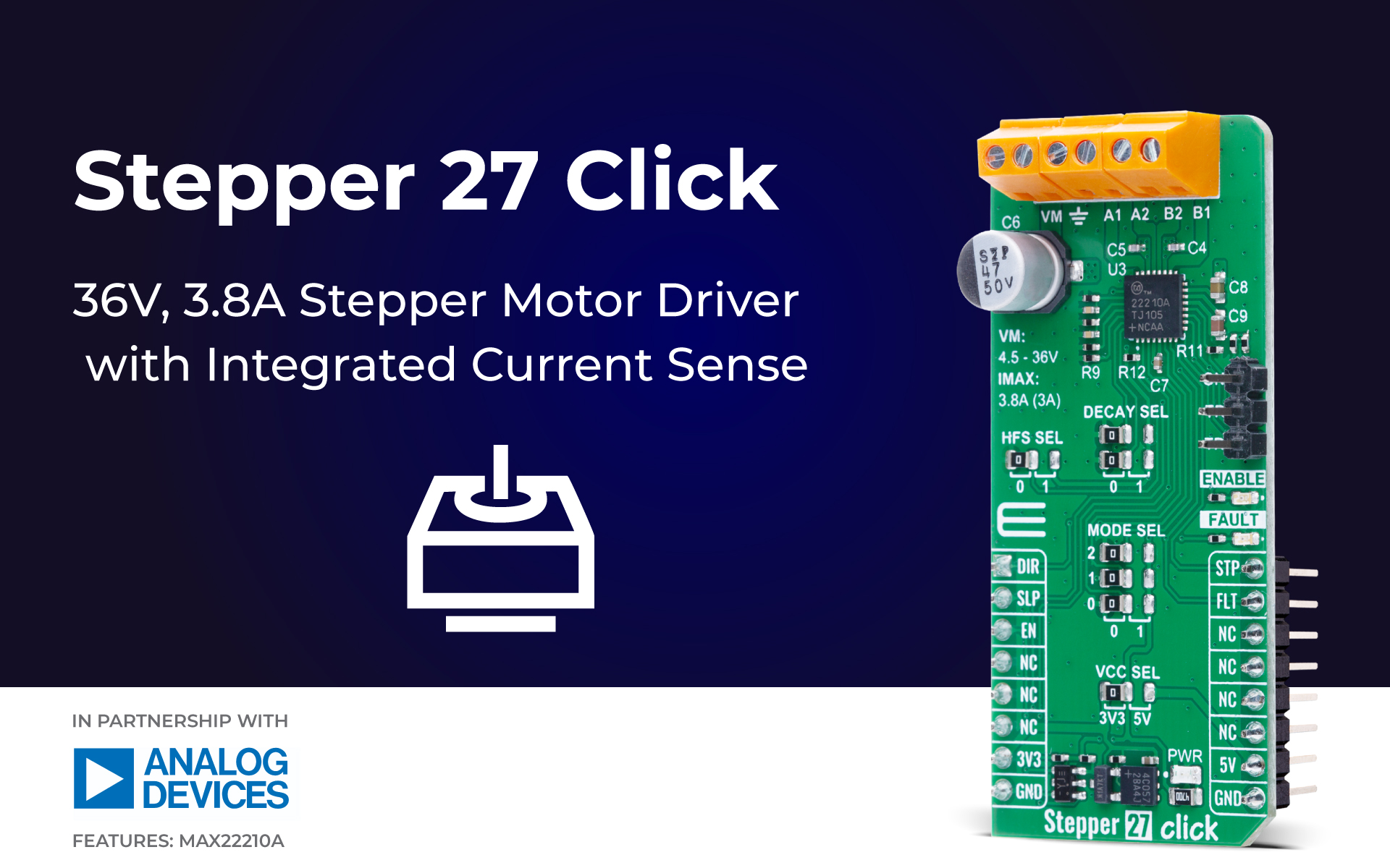 Stepper 27 Click designed for control of 2-phase stepper motors