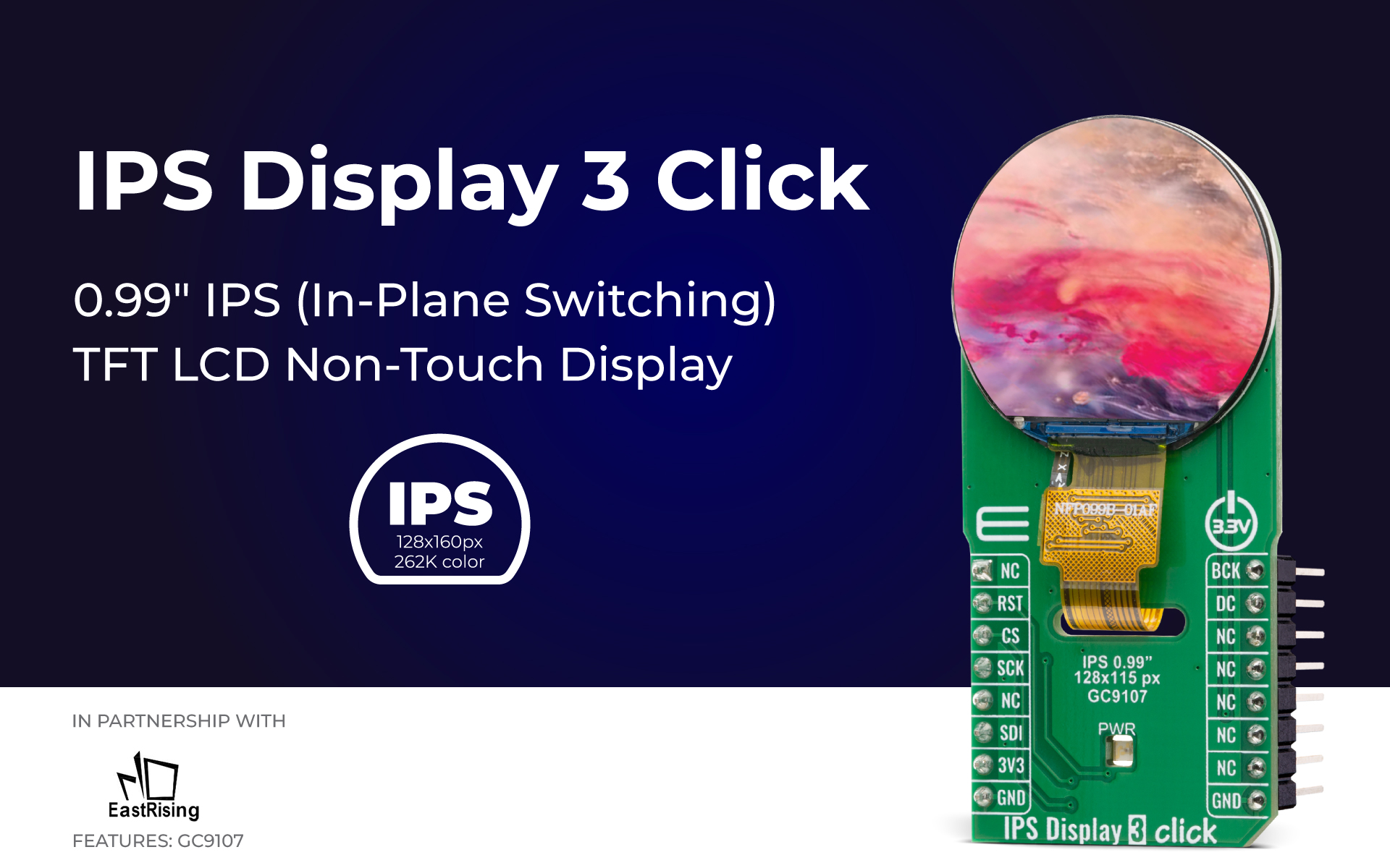 IPS Display 3 Click providing a high-quality visual interface through a ...