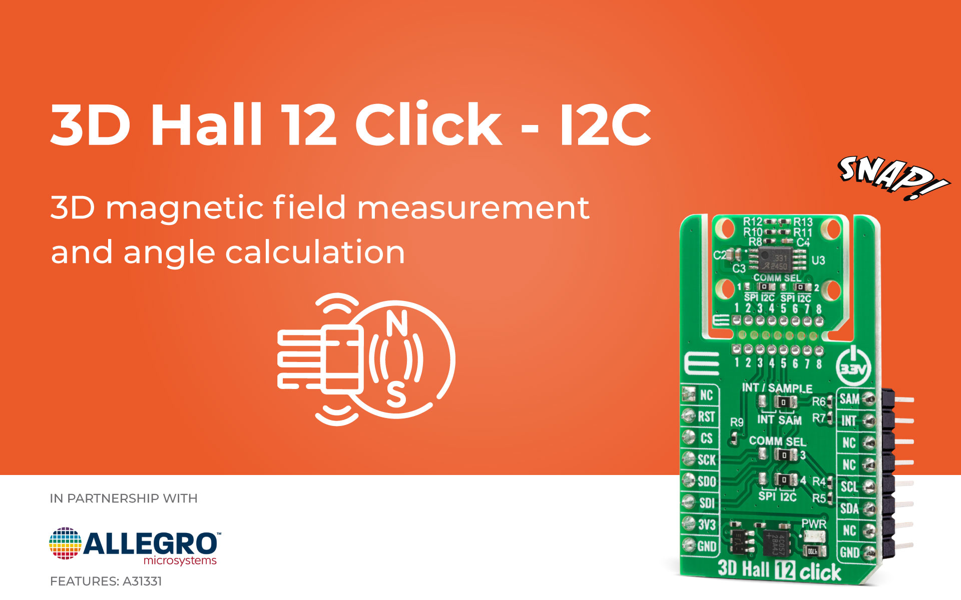 3D Hall 12 Click - I2C for precise 3D magnetic field measurement and ...
