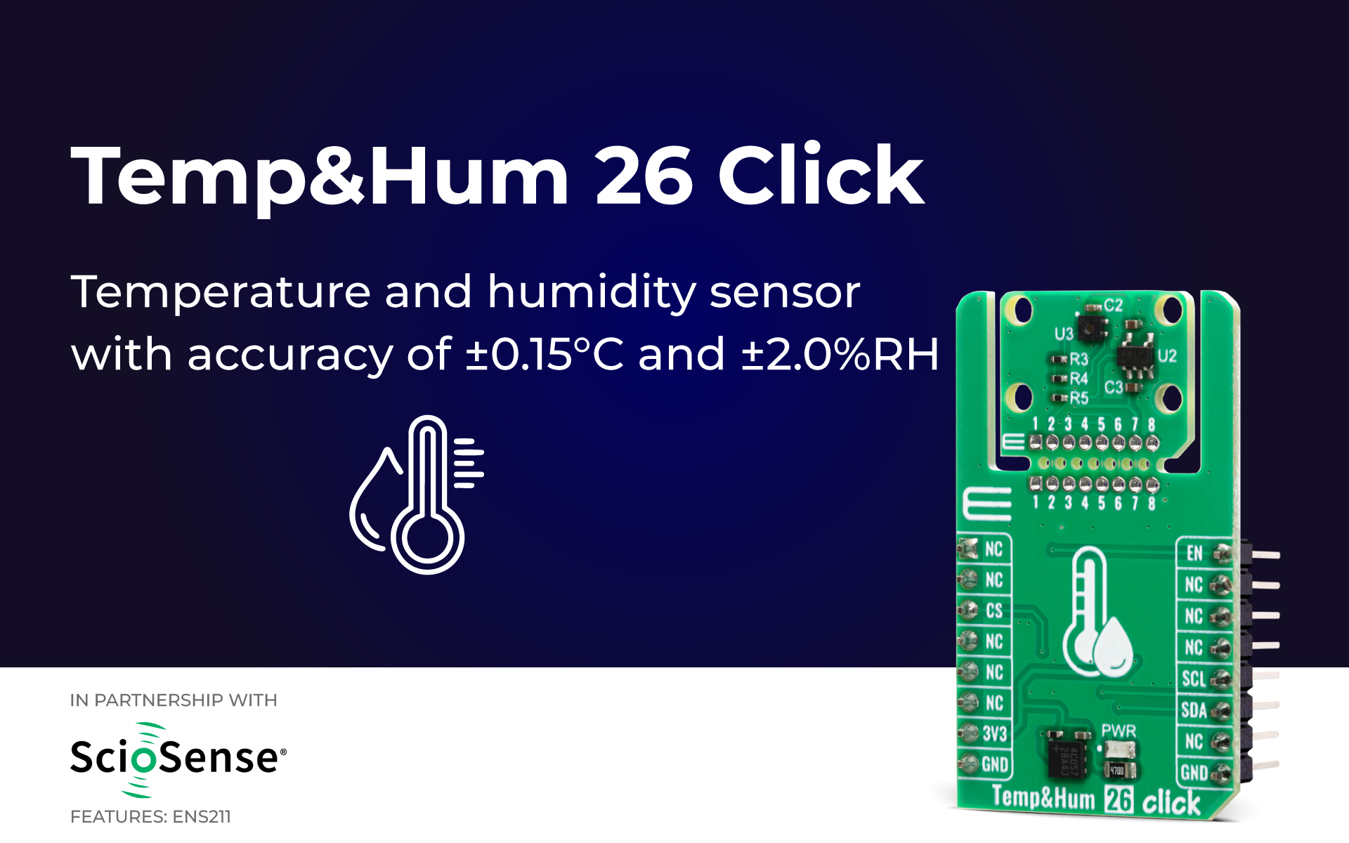 Temp&Hum 26 Click designed for precise digital temperature and humidity measurements