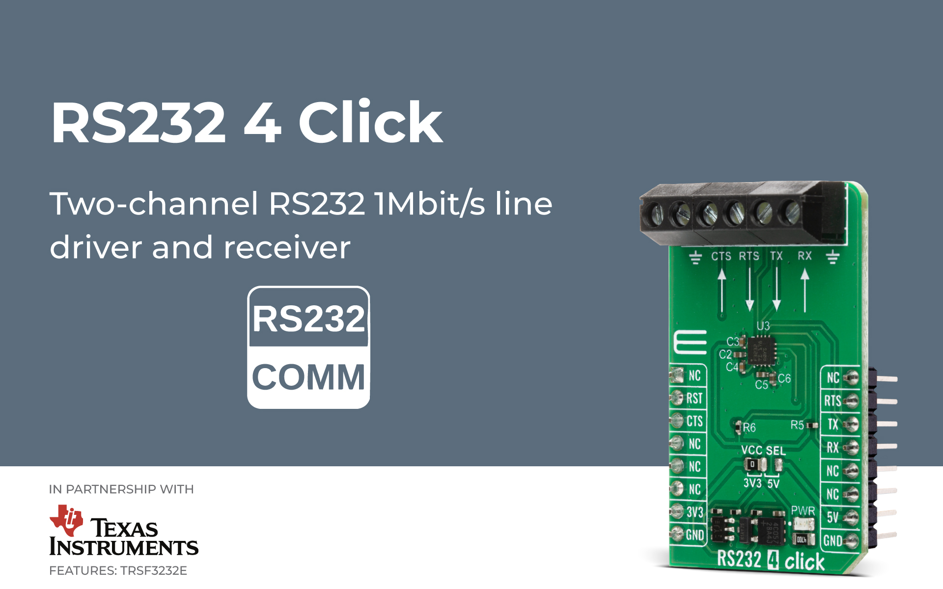 RS232 4 Click designed as a reliable RS232 interface solution for asynchronous serial communication