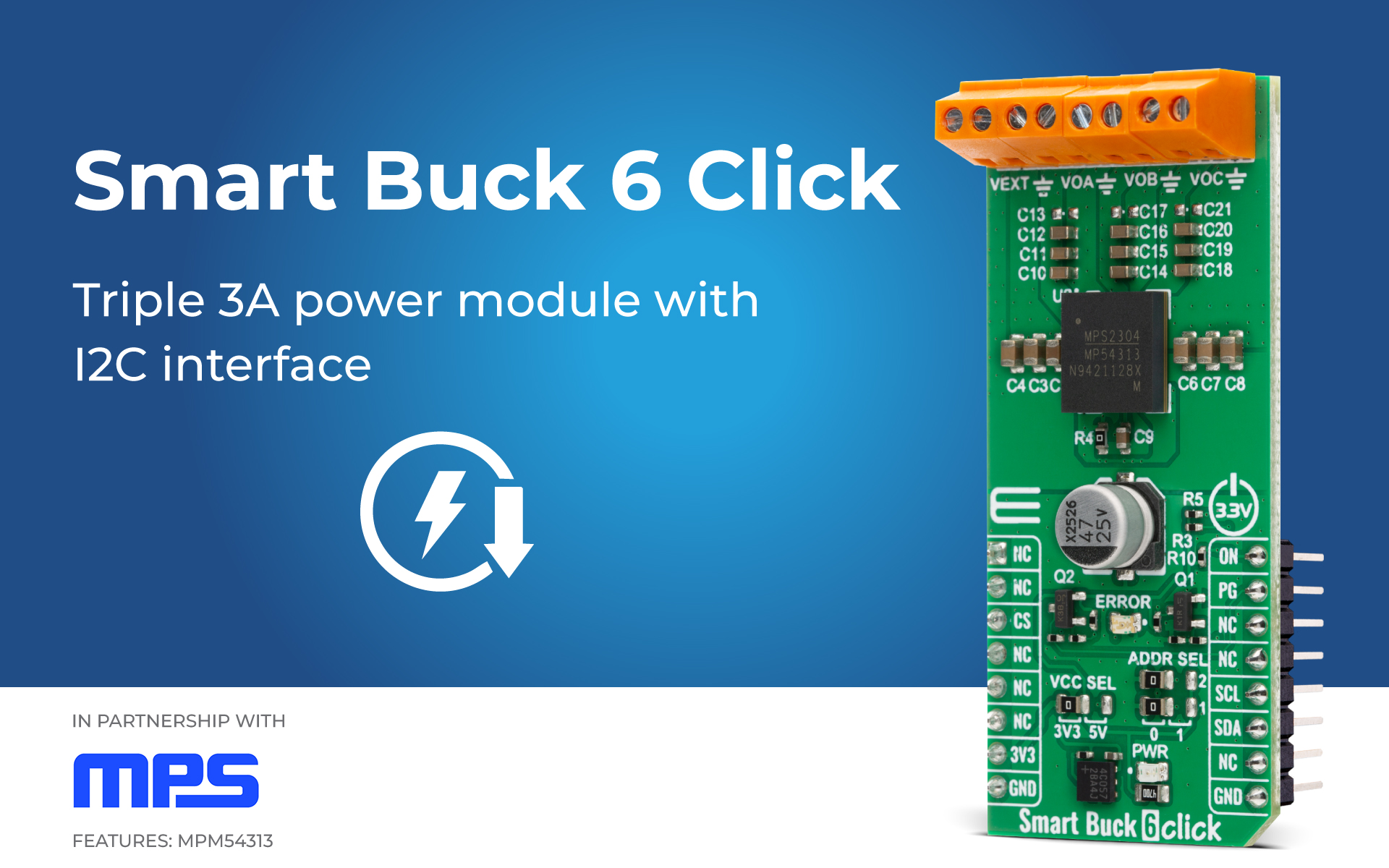 Smart Buck 6 Click designed as a multi-rail power management solution