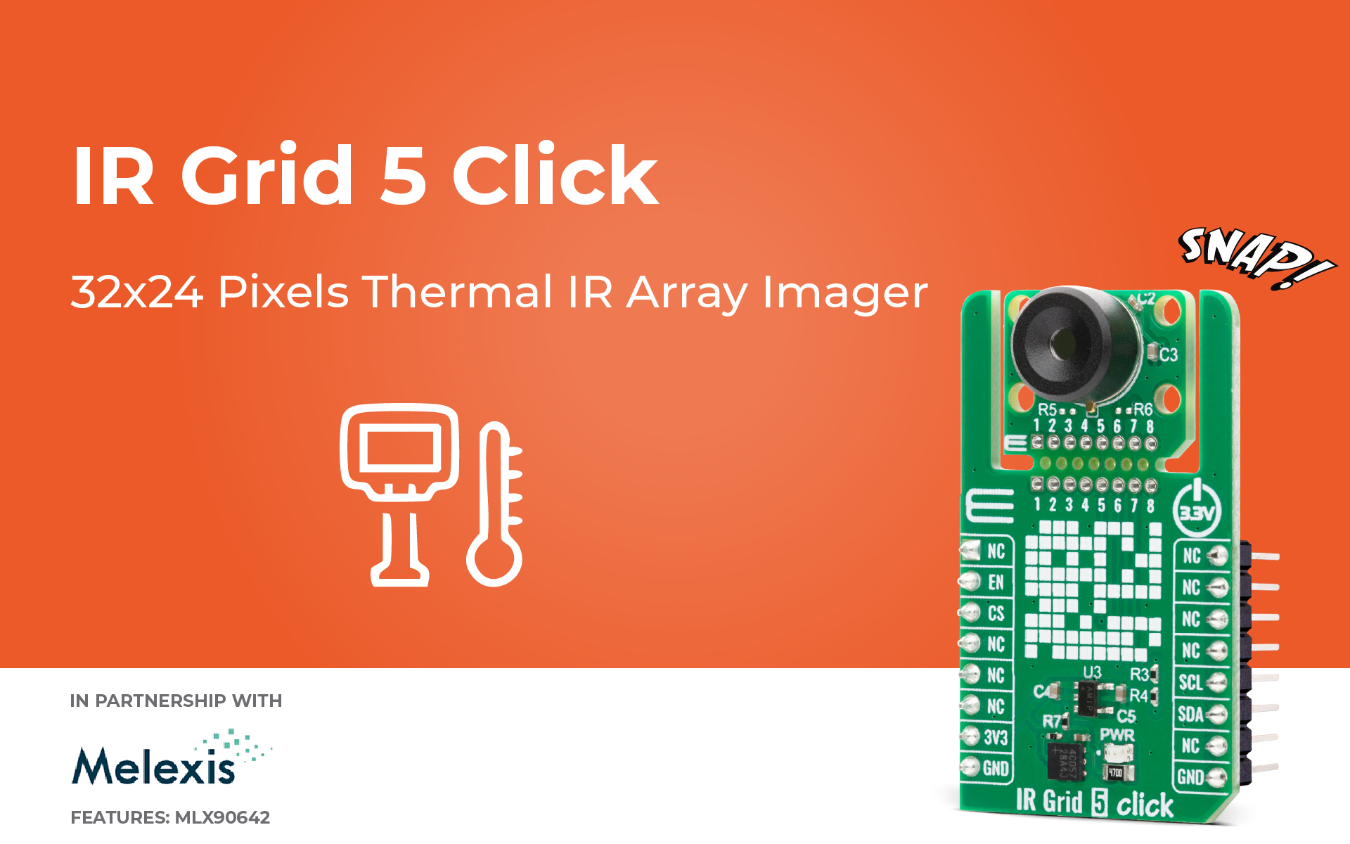 IR Grid 5 Click designed for precise thermal imaging and non-contact ...