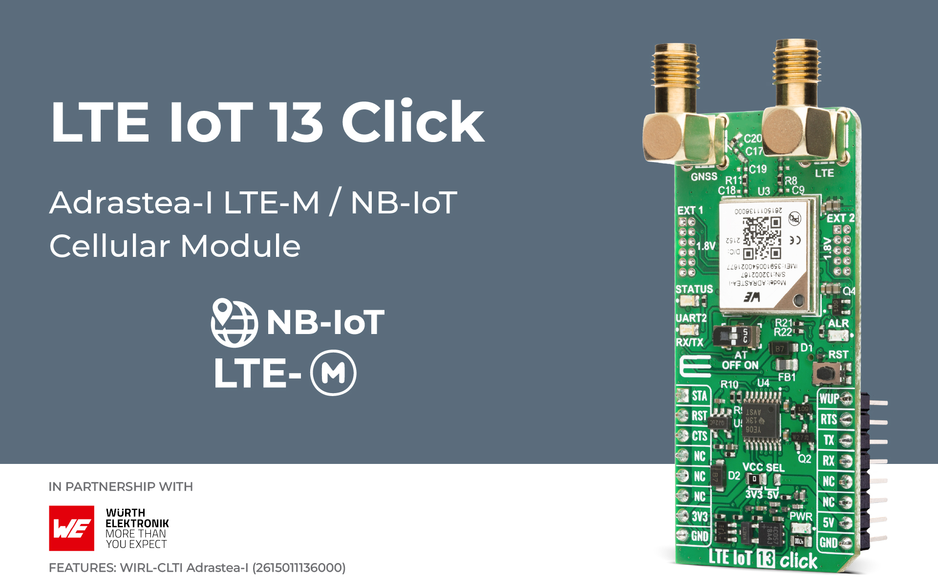LTE IoT 13 Click designed for low-power cellular connectivity (LTE-M/NB ...