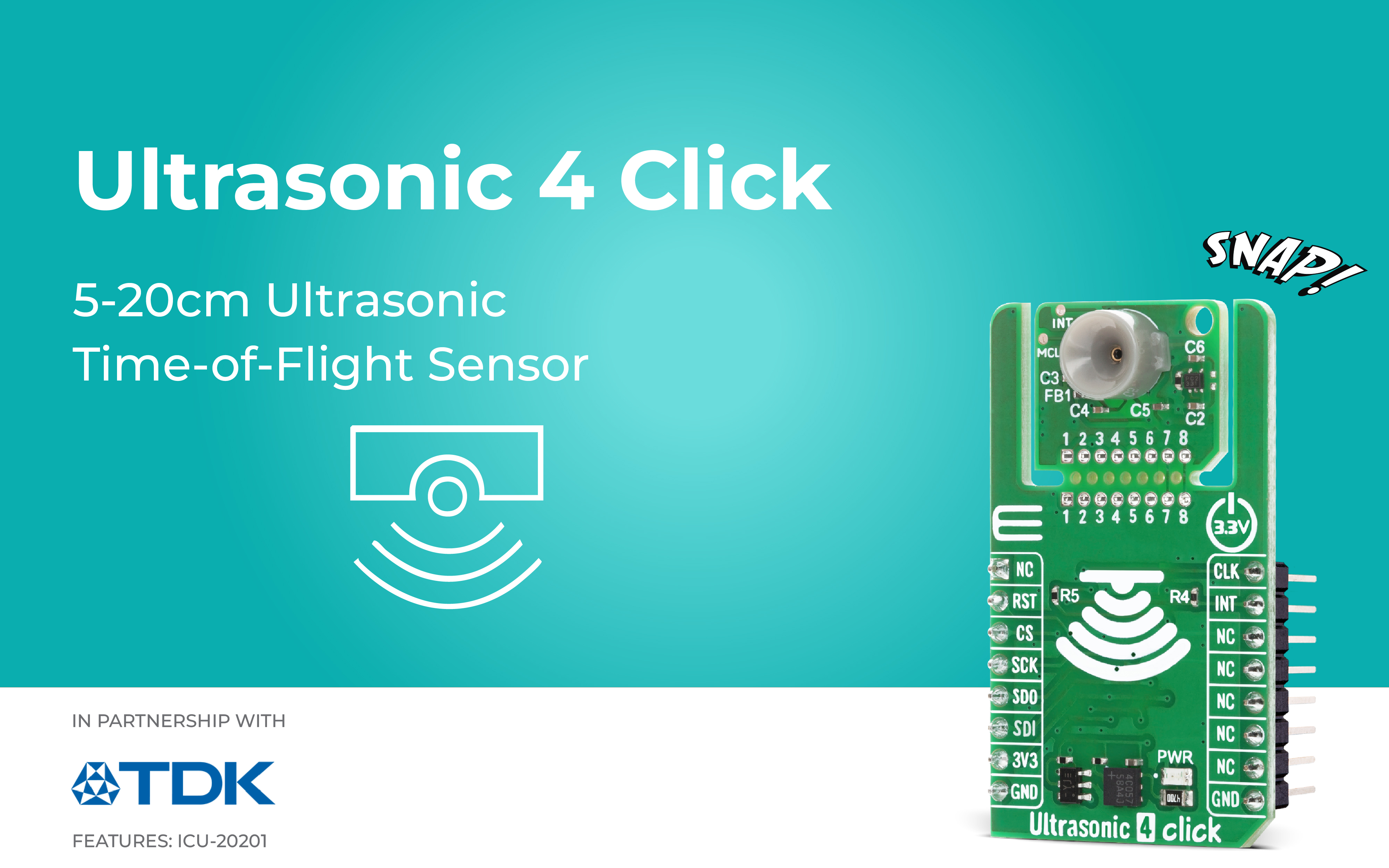 Ultrasonic 4 Click designed for long-distance Time-of-Flight ranging